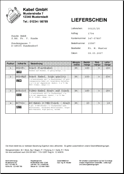 Lieferschein mit Anlagen